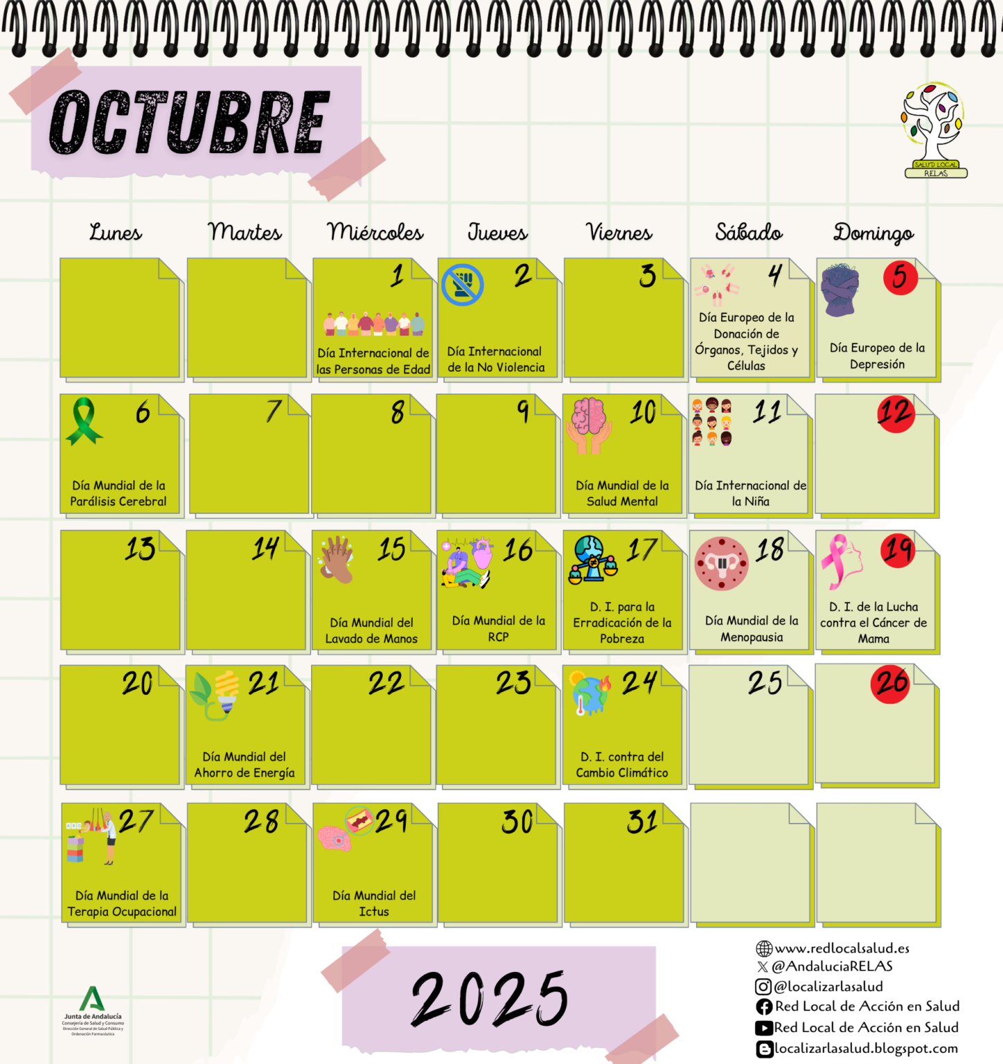 Calendario de octubre 2025 🎃 Octubre Saludable con RELAS 🎃 | Red Local de Acción en Salud (RELAS)